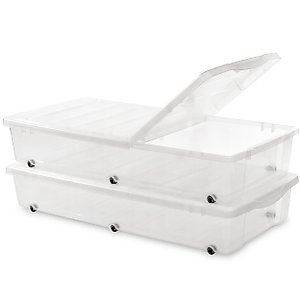 Citylife 2 Packs 57 QT Plastic Under Bed Storage Bins with Double-opening Lids Clear Underbed Storage Containers with Wheels for Organizing Shoes, Blankets, Clothes