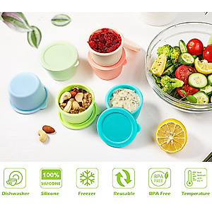 Webake 2.5 oz Salad Dressing Container to Go, 6 Pack Silicone Sauce Container with Lids, Leakproof Condiment Container Fits in Bento Box for Lunch, Reusable Sauce Cups for Office, Travel, Picnic