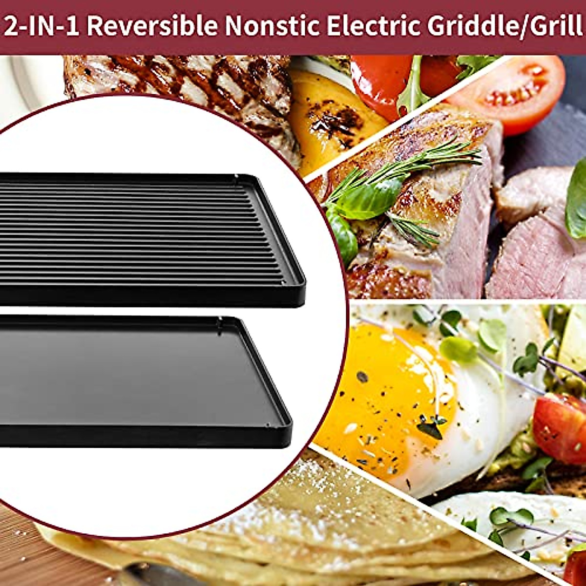 Raclette Table Grill Korean BBQ Indoor Electric Grill Griddle Nonstick Extra Large Reversible 2-In-1 Outdoor Dishwasher Safe with Cheese 8 Paddles 8 Spatulas for 8 Person