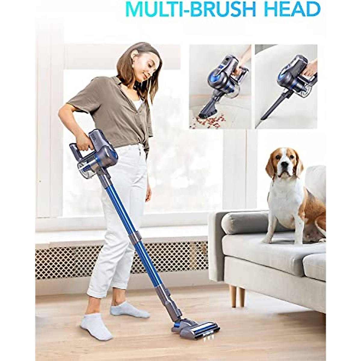 Greenote Cordless Vacuum Cleaner, 23000PA Stick Vacuum 4 in 1, 200W with Dual Digital Motor LED Headlights, 35 Mins Runtime, Handheld Lightweight Vacuum for Home Hard Floor Carpet Pet Car