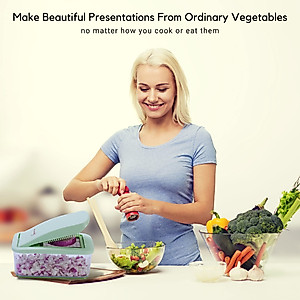 Brieftons QuickPush Food Chopper: Vegetable Chopper Dicer Slicer, Onion Chopper Vegetable Cutter, 3 Extra-Large Blades with 200% More Cutting Area to Chop Dice Slice Vegetables, 2.6-Quart Container