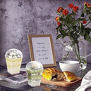 Vmiapxo 50 Pack 5oz Dessert Cups with Dome Lids and Spoons, Desserts Containers Clear Serving Bowls Fruit Salads Parfait Cake Pudding Charcuterie Plastic Cups for Wedding Birthday Christmas (Square)