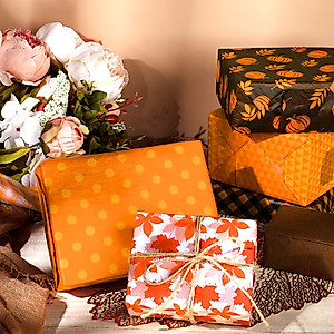 90 Sheet Fall Themed Tissue Paper Autumn Pumpkin Maple Leaves Wrapping Paper Thanksgiving Tissue Paper Assorted Colors Paper for DIY Harvest Birthday Wedding Party Crafts (8 Designs)