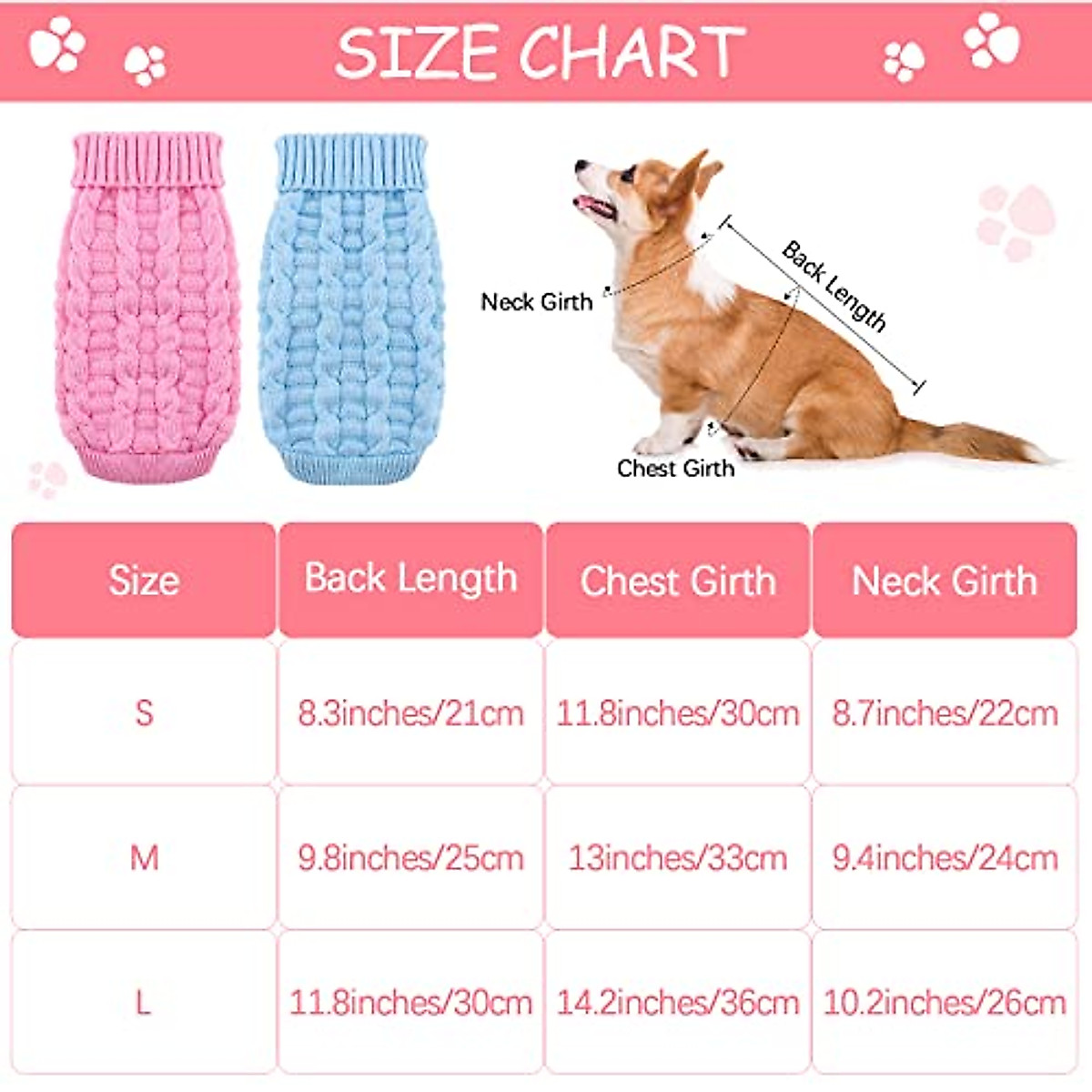 Pedgot 4 Pieces Dog Sweater Dog Winter Clothes Knit Turtleneck Pet Sweater Classic Pet Cable Knit Winter Coat Warm Dog Sweatshirt Pullover for Medium Dogs (M)