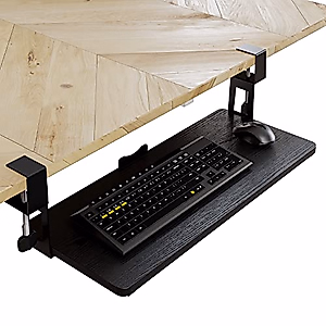 Large Keyboard Tray Under Desk with Wrist Rest, 26.7"×11" Ergonomic Desk Computer Keyboard Stand with Sturdy C Clamp Mount System, Slide-Out Drawer Keyboard Mouse Holder for Office(Black)