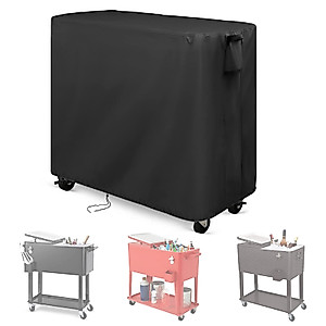 Kingling Cooler Cart Cover Fits 65-80 Quqrt Cooler Cart, Waterproof Patio Party Rolling Ice Chest with Wheels Outdoor Cooler Cart Cover Black - 32''L x18''W x32''H