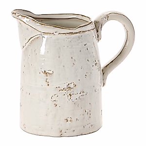 Creative Co-Op 28 oz. Stoneware, Reactive Glaze, White (Each One Will Vary) Pitcher, 6.25"