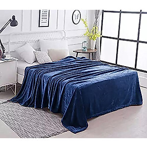 Home Must Haves Ultra Soft Lightweight Fleece Microfiber Full Size Warm Cozy Plush Premium Bed Throw Blanket, Navy Flannel