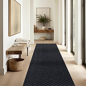 Runner Rug Carpet Runners, Indoor/Outdoor Hallway Custom Sizes Kitchen Entryway Bedroom Area Rugs with Natural Non-Slip Waterproof Rubber Backing, Garage Mat, Gray Triangle, 2' x 12'