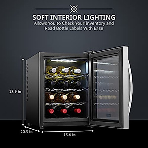 Schmécké 12 Bottle Thermoelectric Wine Cooler/Chiller - Stainless Steel - Counter Top Red & White Wine Cellar w/Digital Temperature, Freestanding Refrigerator Smoked Glass Door Quiet Operation Fridge