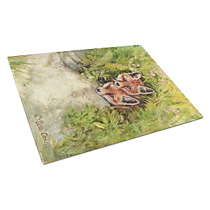 Caroline's Treasures CDCO0324LCB Fox Cubs Peepers by Debbie Cook Glass Cutting Board Large Decorative Tempered Glass Kitchen Cutting and Serving Board Large Size Chopping Board