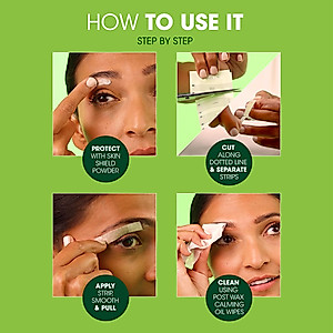 Nad's Eyebrow Wax Strips - Facial Hair Removal for Women - Eyebrow Wax Kit with 6 Eyebrow Waxing Strips + 6 Calming Oil Wipes + 2g Skin Protection Powder, 1 Count