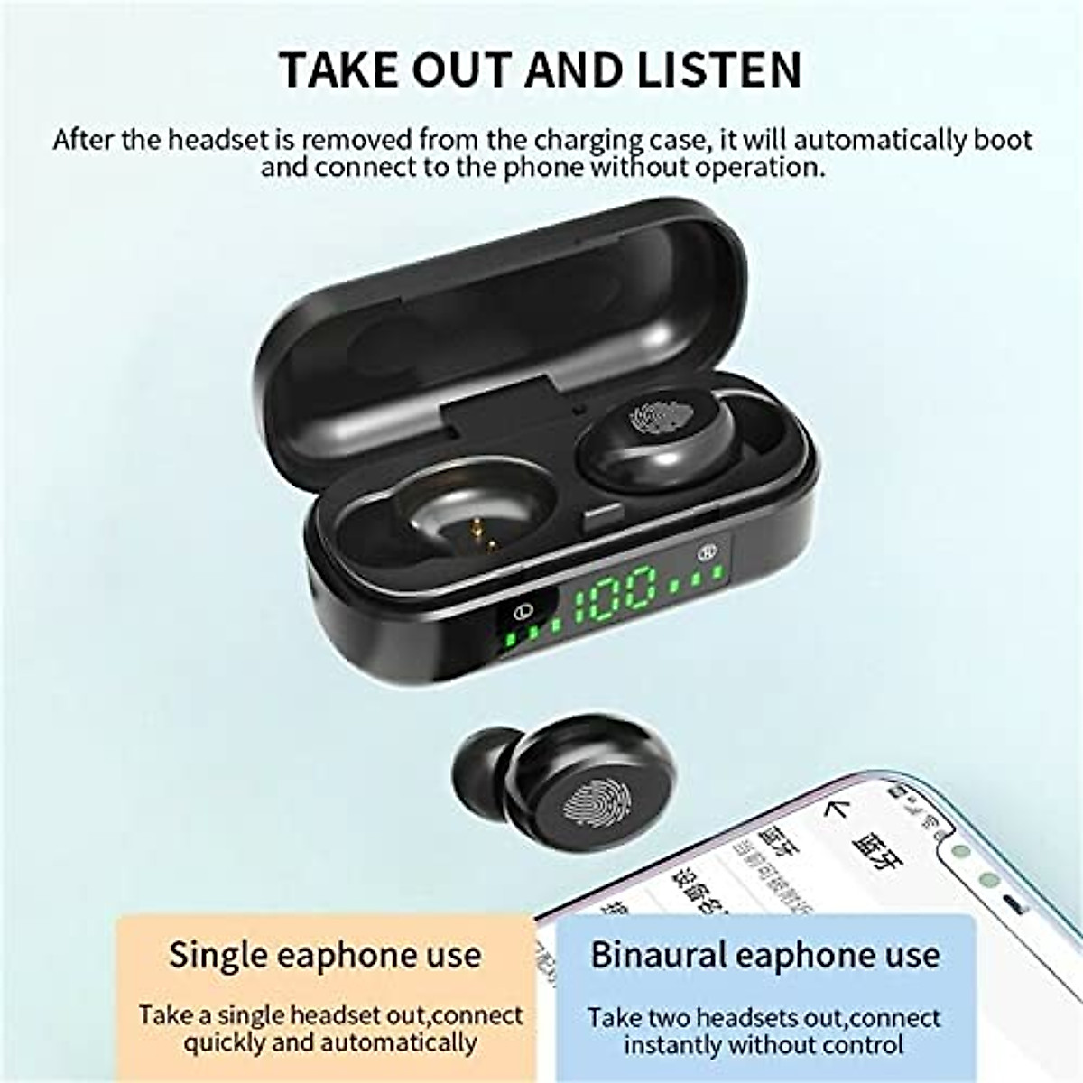 Wireless Earbuds Blue-Tooth 5.0 Earbuds Wireless Charging Case with LED Digital Display, Mini Stereo Headphones in-Ear Ear Buds Sport Headsets Running Headphones for All Smartphones (A)