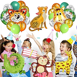 40 PCS Safari Jungle Animal Balloons Wild One Birthday Decorations Various Jungle Animal Balloons Monkey Elephant Zebra Leopard for Kids Safari Baby Shower Decorations