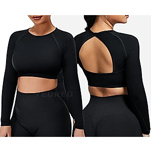 YEOREO Women's Backless T-Shirts Open Back Tee Long Sleeve Yoga Tops Sports Running Shirt