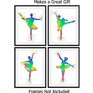Girl Ballet Dancers Abstract Wall Art Print 8 x 10" Set of 4 Unframed, White Background, Perfect for for Ballerina, Teacher and Lover of Ballet, Ideal Bedroom, Dance Studio, Locker Decor