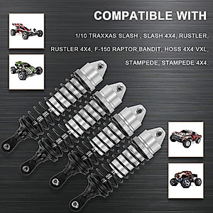 OGUNKE RC 4PCS Aluminum Front & Rear RC Shocks for 1/10 RC Truck Traxxas Slash 2WD/4x4 shocks Rustler 4X4 shocks Stampede 4X4 shocks Hoss 4X4 Replace 5862 (Silver)