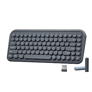 Wireless Bluetooth Keyboard, 2.4GHz Typewriter Retro Keyboard, 84 Keys Portable Office Computer Keyboard with 2xAA Batteries and Cute Floated Round Keycaps for Windows Android PC Laptop Mac iPad, Gray