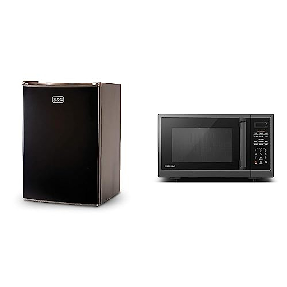BLACK+DECKER BCRK25B Compact Refrigerator Energy Star Single Door Mini Fridge with Freezer, 2.5 Cubic Feet, Black & TOSHIBA ML2-EM09PA(BS) Small Countertop Microwave Oven With 6 Auto Menus