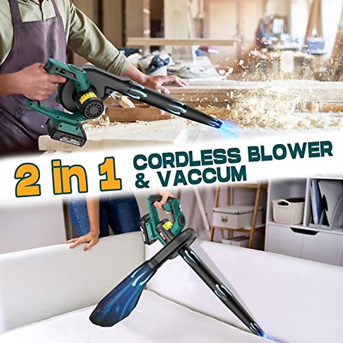 NEU MASTER 20V Leaf Blower Cordless, Mini Electric Leaf Blower Battery Powered, 7 Speed Handheld Leaf Blower and Vacuum with 2.0 Battery & Charger for Lawn Care, Patio, Yard, Jobsite