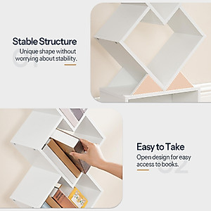 HOOBRO Bookshelf, 5-Tier Tree Bookcase, White Modern Heart Shaped Floor Standing Book Storage Rack for CDs in Small Space, Wooden Shelf for Study, Home Office, Living Room, Bedroom, White WT05SJ01