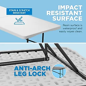 Sorfey Folding Table 8-Foot X 30 inch, White Plastic