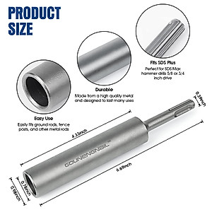 SDS-Plus Ground Rod Driver for 5/8 Inch and 3/4 Inch Ground Rods,Fits for Any SDS-Plus Rotary Hammer Drills with Flexible Vinyl Protective End Cap