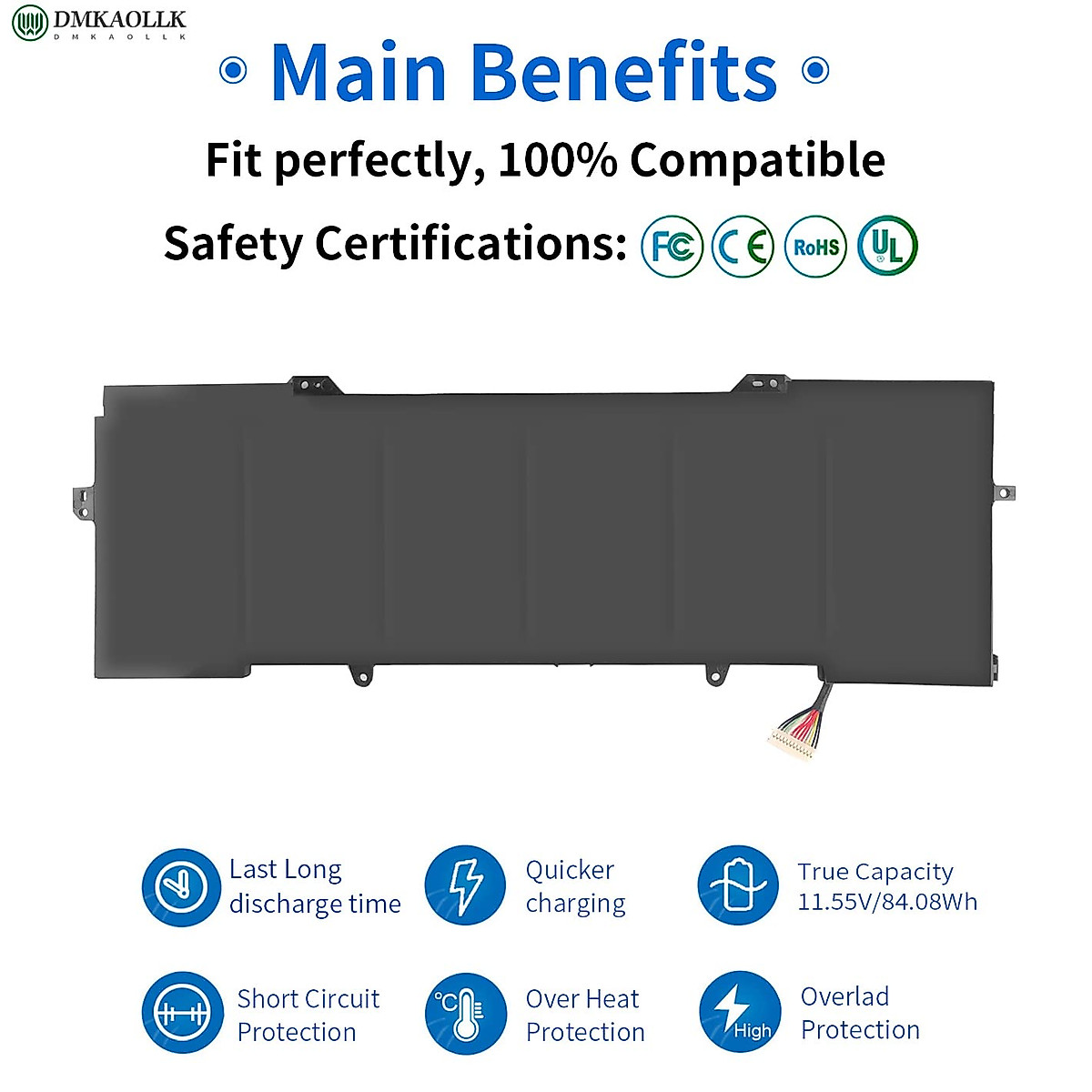 DMKAOLLK YB06XL Battery for HP Spectre x360 Convertible 15-ch0xx 15t-ch000 Series 15-CH011DX 15-CH011NR 928427-272 928372-856 928372-855 HSTNN-DB8H YB06084XL 11.55V 84.08Wh