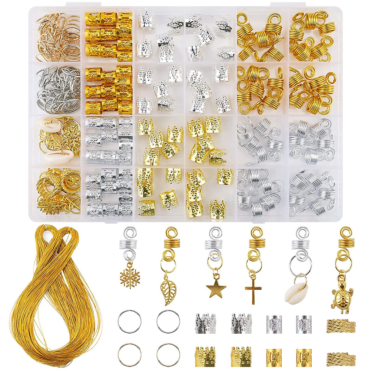 LABOTA 201 Dreadlock Jewelry, Beads for Hair Braids, Hair Jewelry for Women Braids, Metal Gold box Braids Rings Cuffs Clips for locs Dreadlock Accessories Hair Decorations