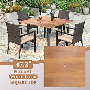 HERA'S HOUSE Patio Dining Table, 4 Person 47" x 47" Square E-Coating and Powder Coating Steel Frame Outdoor Dining Table with 1.57" Umbrella Hole for Garden, Lawn and Backyard