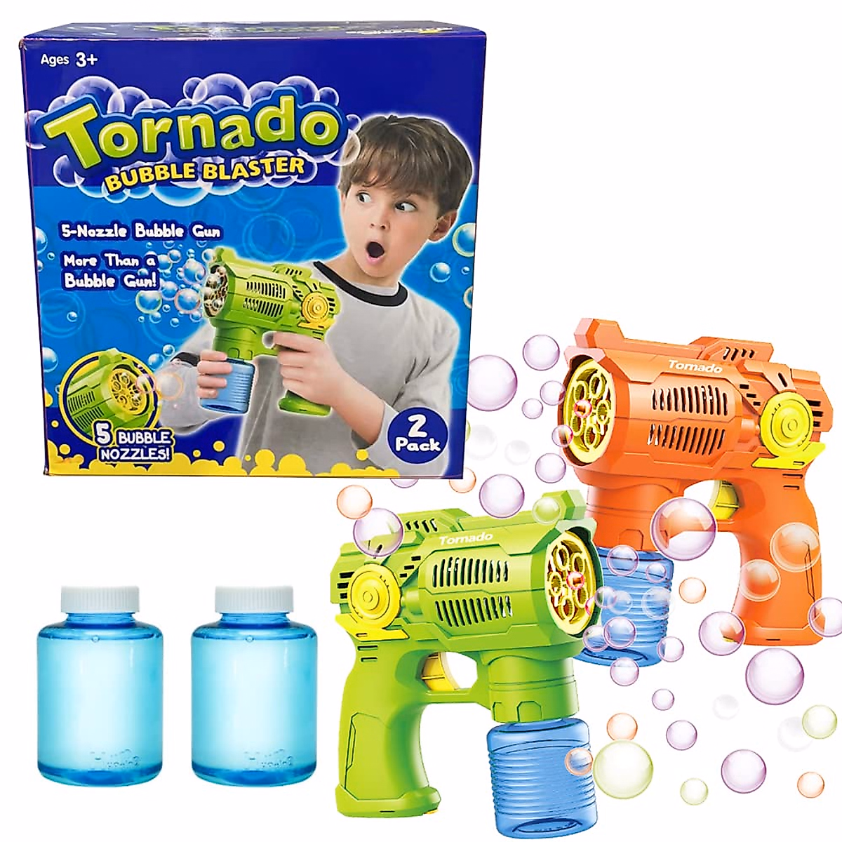 Bubble Guns with Batteries and Refill Solutions Included - Set of 2 High Efficiency Bubbles Toys for Boys, Girls, Toddlers and Kids! for Indoor & Outdoor Play (2 Pack)