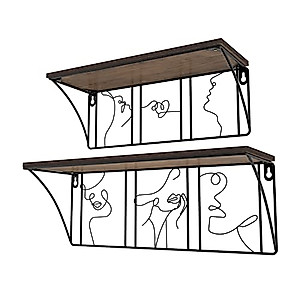 QUTREY Metal Wall Art Floating Shelves Set of 2, Minimalist Abstract Wire Portrait Line Decor Rustic Shelf for Bedroom, Living Room, Bathroom