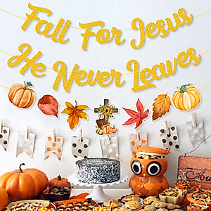 Fall For Jesus He Never Leaves Banner,NO-DIY Pumpkin Fall Banner Maple Leaf Bible Decoration Christian Religion Happy Fall Banner, Fall for Jesus He Never Leaves Decor Fall Decorations for Office