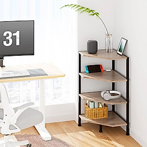 JOOLESER Corner Shelf - 4-Tier Corner Bookshelf with Metal Frame - Small Corner Shelves - Wood Corner Display Shelf for Living Room, Bedroom (Grey)