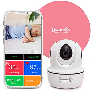 DreamBe-1 by OnSky Contactless Smart Baby Breathing Monitor, Realtime Heart Rate and Sleep Tracker – Monitor Baby Anywhere, Anytime – Touch-Screen Display WiFi - Urgency (DreamBe1P-C with Camera Pink)