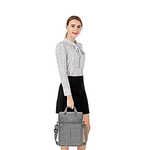 MOSISO Vertical Laptop Shoulder Bag Compatible with MacBook Air/Pro,13-13.3 inch Notebook,Compatible with MacBook Pro 14 2023-2021 A2779 M2 A2442 M1 with 2 Front Pockets&Front Decorative Pockets, Gray