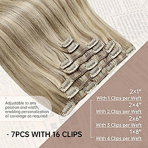 Sunny Hair Clip in Hair Extensions Straight Human Hair Clip in Extensions Remy Clip in Hair Extensions Real Human Hair Extensions Clip ins Golden Blonde Highlights Light Blonde 18inch
