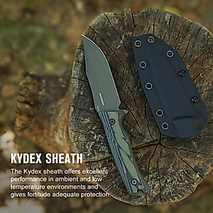 OKNIFE Fortitude Full Tang Knife with Kydex Sheath, 4.72" Clip Point Blade Knife with D2 steel Cerakote Coating Blade and G10 Handle
