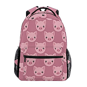 Pink Cartoon Pig Face Laptop Backpack Shoulder School Bag for Girls, Animal Water Resistant College Travel Computer Notebooks Computer Bag Daypack Bookbag for Kids Boys Women