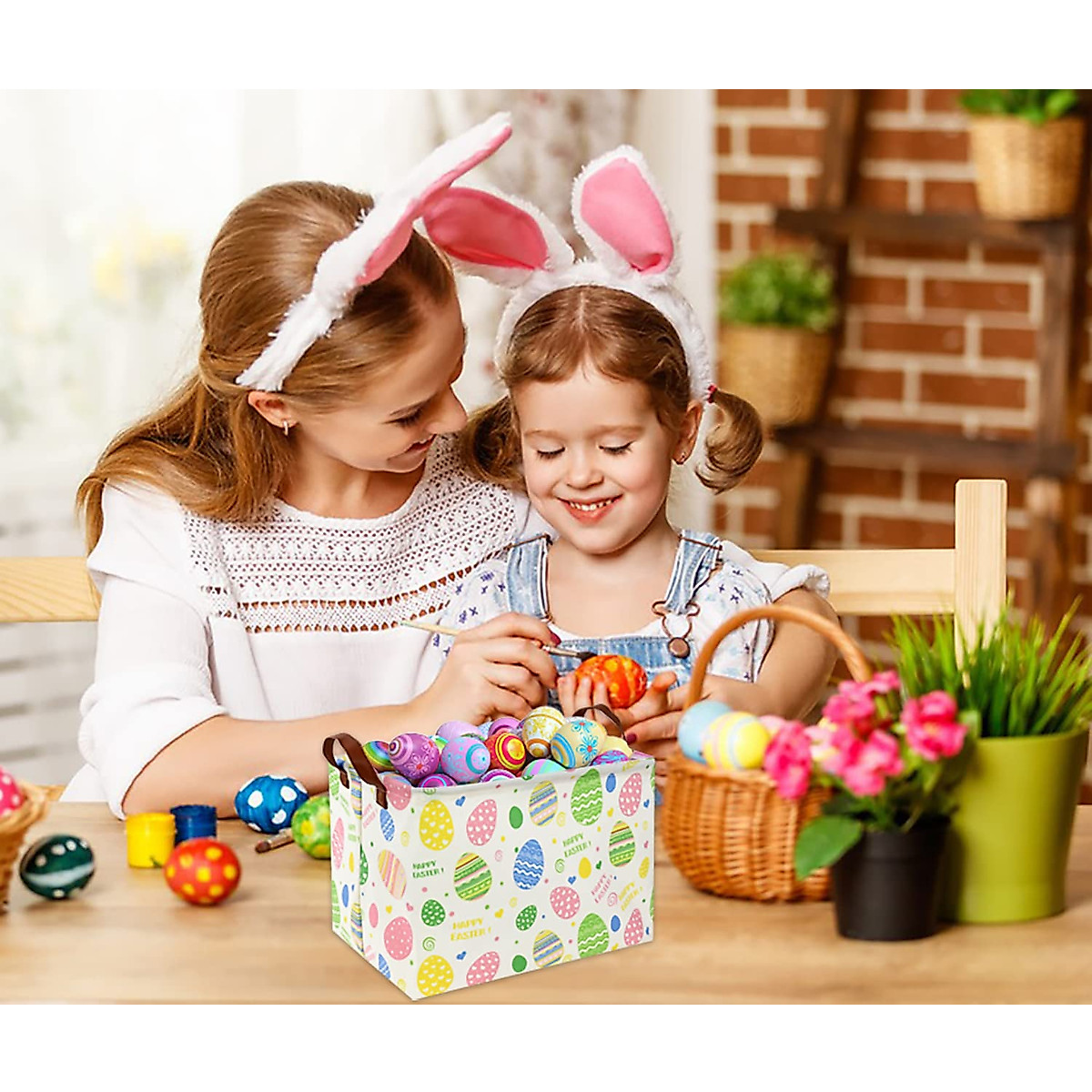 DDBASKET Easter Basket for Kids Gift Easter Basket Empty Baby Easter Basket for Boys and Girls Rectangular Toy Storage Basket Organizer Bin Box Cute Easter Egg room Decor for Home(Easter Basket)