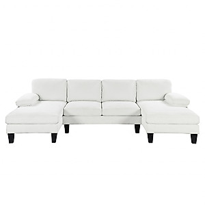 Merax Granular Velvet U Shaped Sectional Sofa,Modern U Shape Sofa Sectional with Double Chaise,6-Seat Sofa Couch for Living Room,Bedroom,Beige