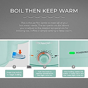 Elite Gourmet EKT1220M 1.2L Electric BPA-Free Glass Kettle, Temperature Dial, Keep Warm Function, Cordless 360° Base, Blue LED Interior, Auto Shut-Off Function – Quick Boil, Mint