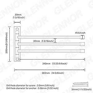 GLENNOR Swivel Towel Bar, SUS304 Stainless Steel Swing Out Towel Rack Brushed Finish Wall Mounted Space Saving Bar