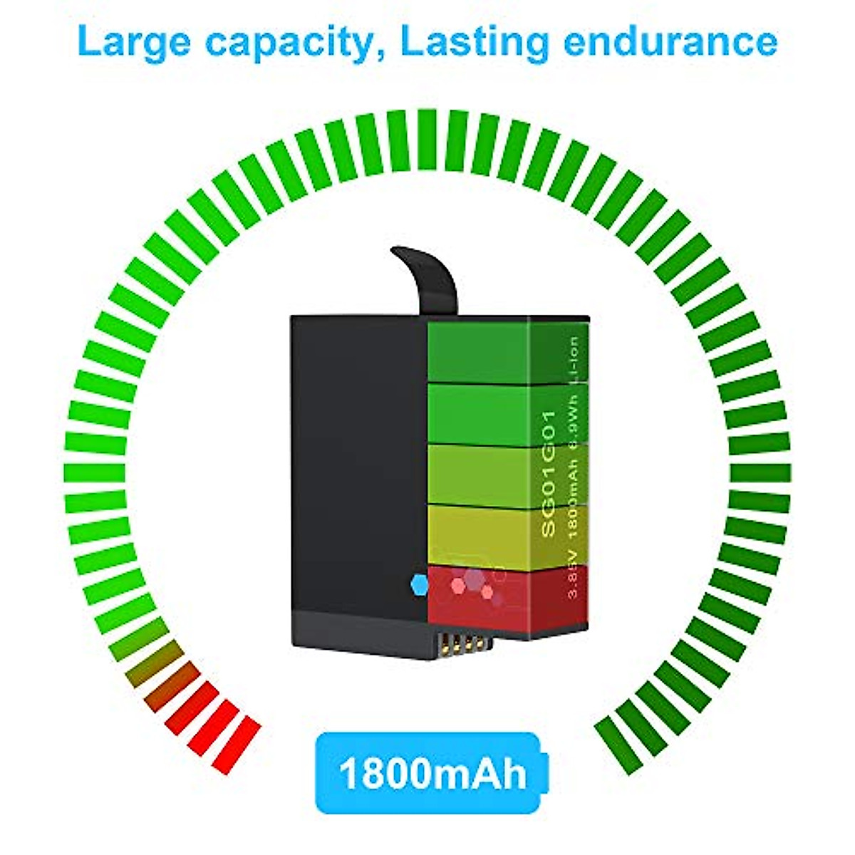 Batteries (3 Pack) 1800mAh and Charger for Gopro Hero 8/7/6/5 and Digital Monitor Compatible with Gopro Hero 8 Black, Hero 7 Black, Hero 6 Black, Hero 5 Black(Fully Compatible with Original)