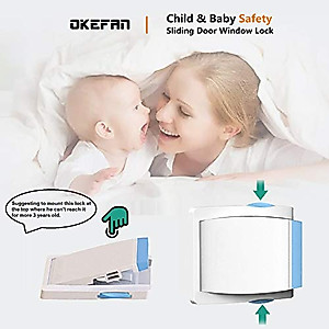 Sliding Glass Door Child Lock - OKEFAN 4 Pack Baby Safety Slide Window Locks for Kids Proof Patio Closet Doors No Drilling Tools Needed (Blue)
