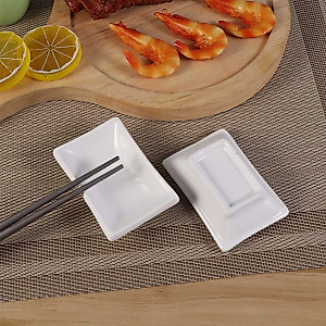 Cabilock 4pcs Sauce Dishes Ceramic Seasoning Dipping Bowl Rectangular Porcelain Saucer Appetizer Plate for Condiment Kitchen BBQ
