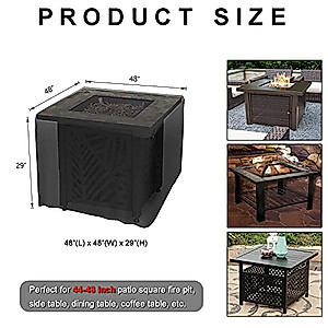 WOMACO Heavy Duty Square Patio Fire Pit/Table Cover, Waterproof Outdoor Furniture Cover (48" x 48" x 29", Black)