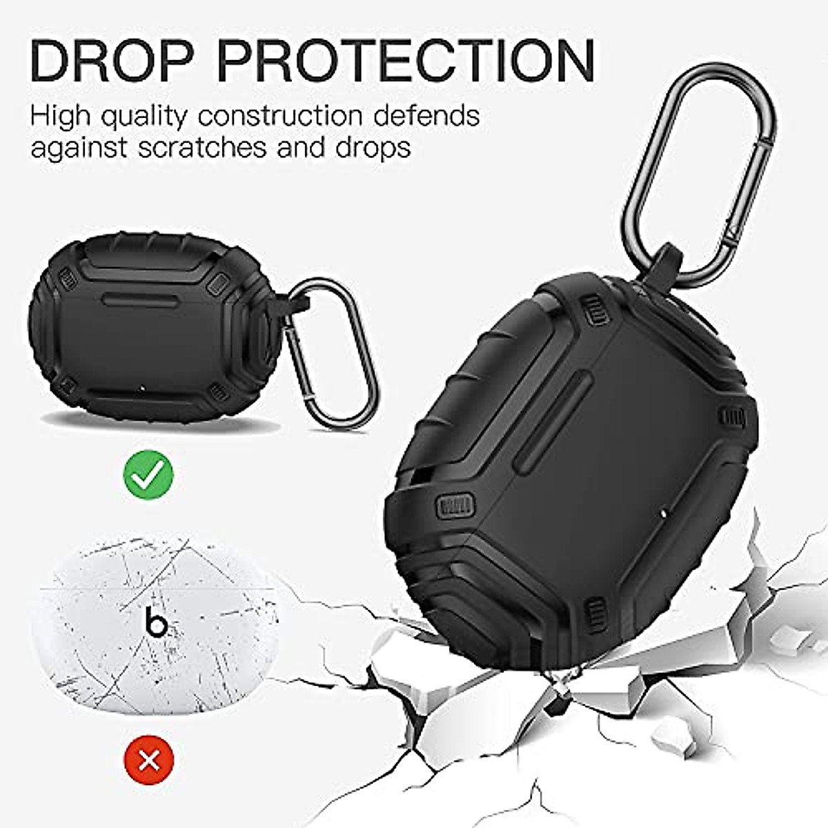 JIML Compatible Beats Studio Buds Case TPU Military Shell Protective Cover Case Skin with Keychain and Lanyard for New Beats Studio Buds 2021 (Black)