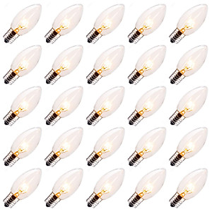 25 Pack 7W Clear Incandescent E17 Bulbs for Christmas String Lights - C9 Replacement Bulbs
