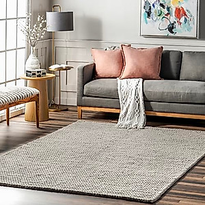 nuLOOM 5x8 Penelope Wool Braided Handmade Area Rug, Light Grey, Solid Rustic Farmhouse Style, For Bedroom, Living Room, Hallway, Entryway